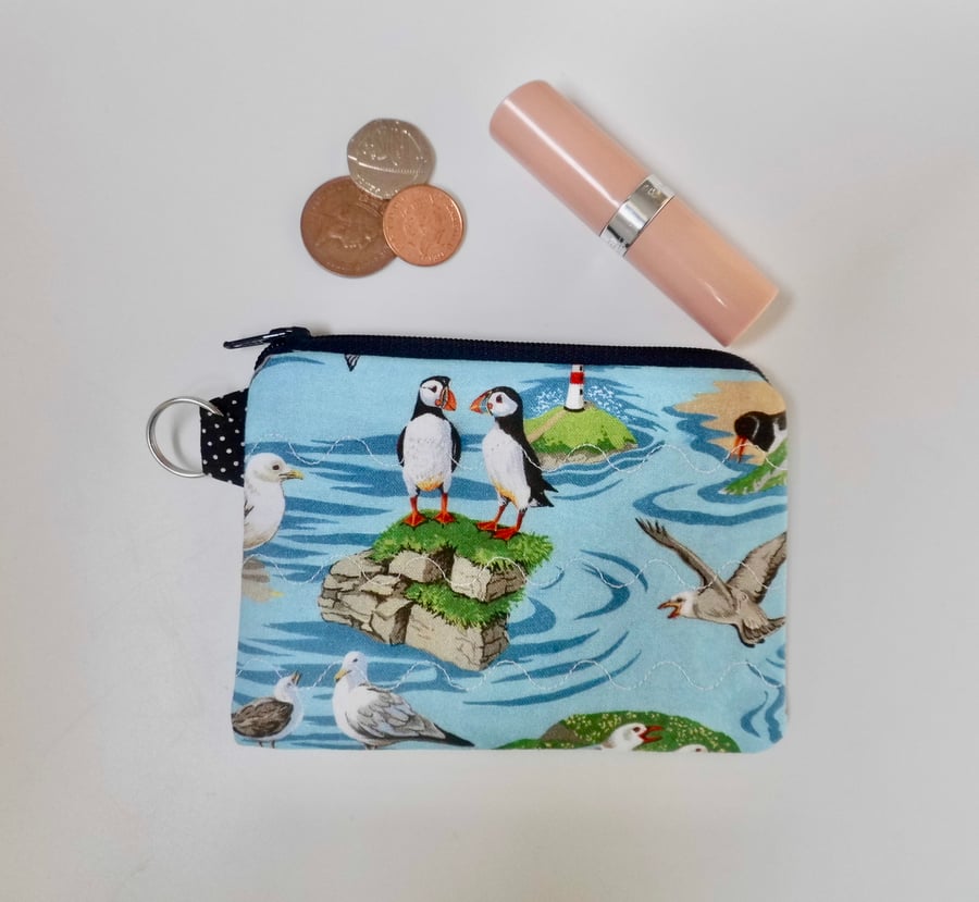 SOLD Coin purse coastal birds puffin seagull - Folksy