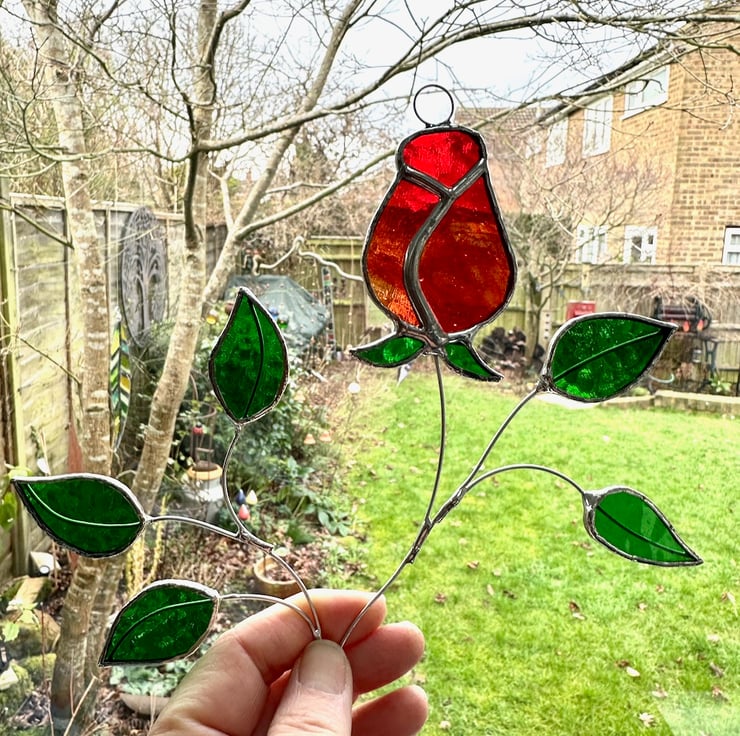 Stained Glass Rose Suncatcher - Handmade Hangin... - Folksy