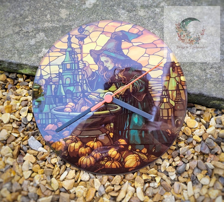 Stained glass witch clock - Folksy
