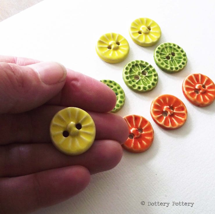 Set of nine little handmade ceramic buttons cit... - Folksy