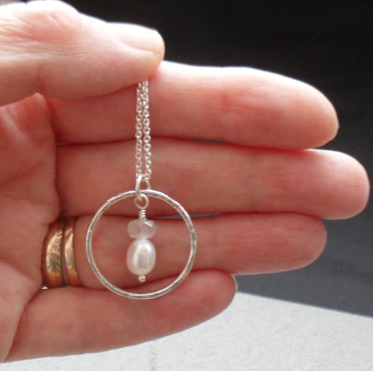 Sterling Silver Circle Pendant With Moonstone a... - Folksy