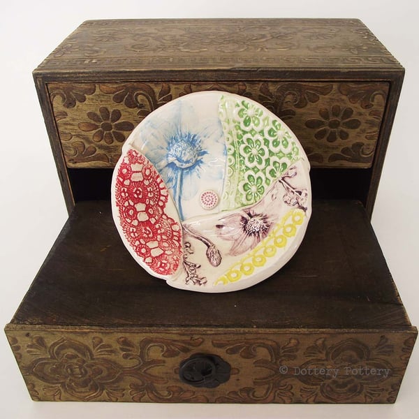 Ceramic bowl patchwork design bright flowers po... - Folksy