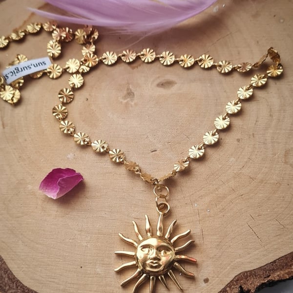 Surgical steel necklace with sun charms - Folksy