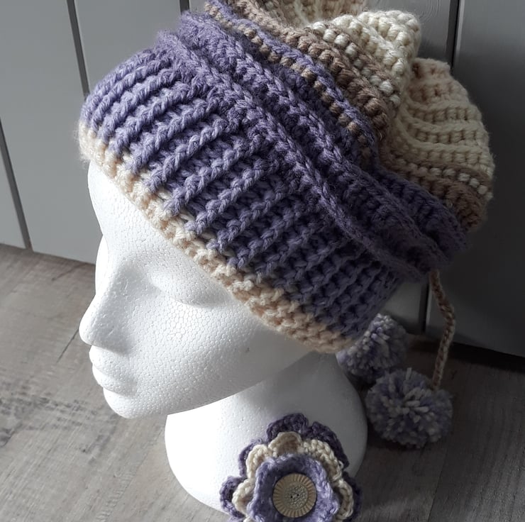 Crochet slouch hat with detachable flower - Folksy