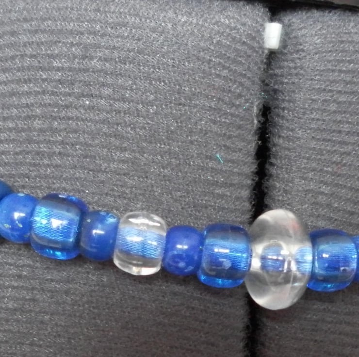 Blue Beads on Ribbon, Necklace and Bracelet Set - Folksy