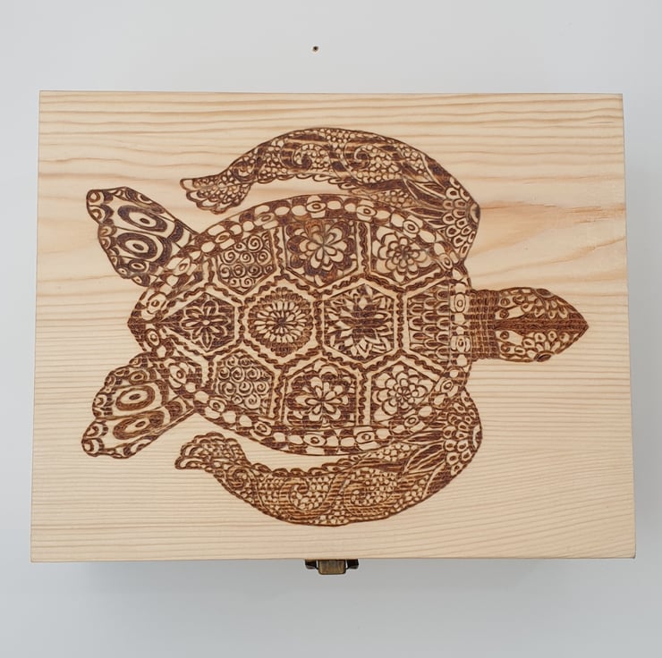 Pyrography turtle box - keepsake, memory, stora... - Folksy