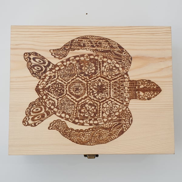 Pyrography turtle box - keepsake, memory, stora... - Folksy