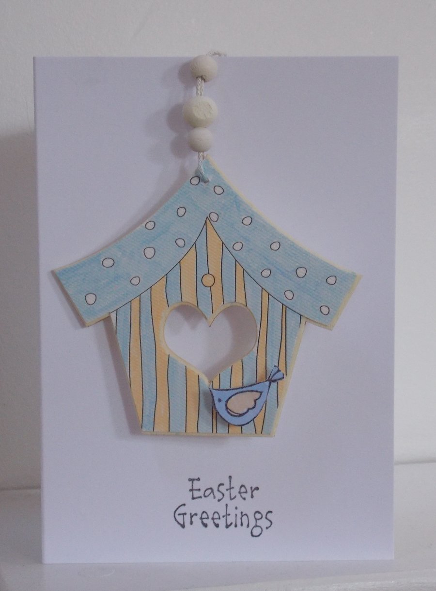 Easter Card with Birdhouse Hanging Decoration - Folksy