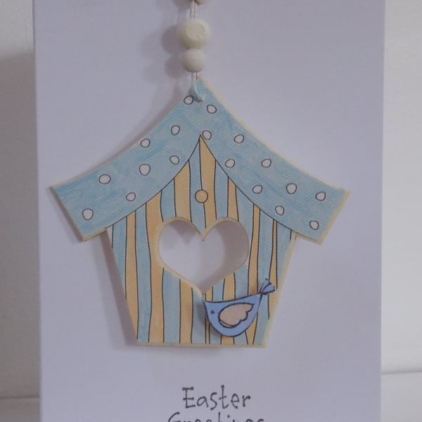 Easter Card with Birdhouse Hanging Decoration - Folksy