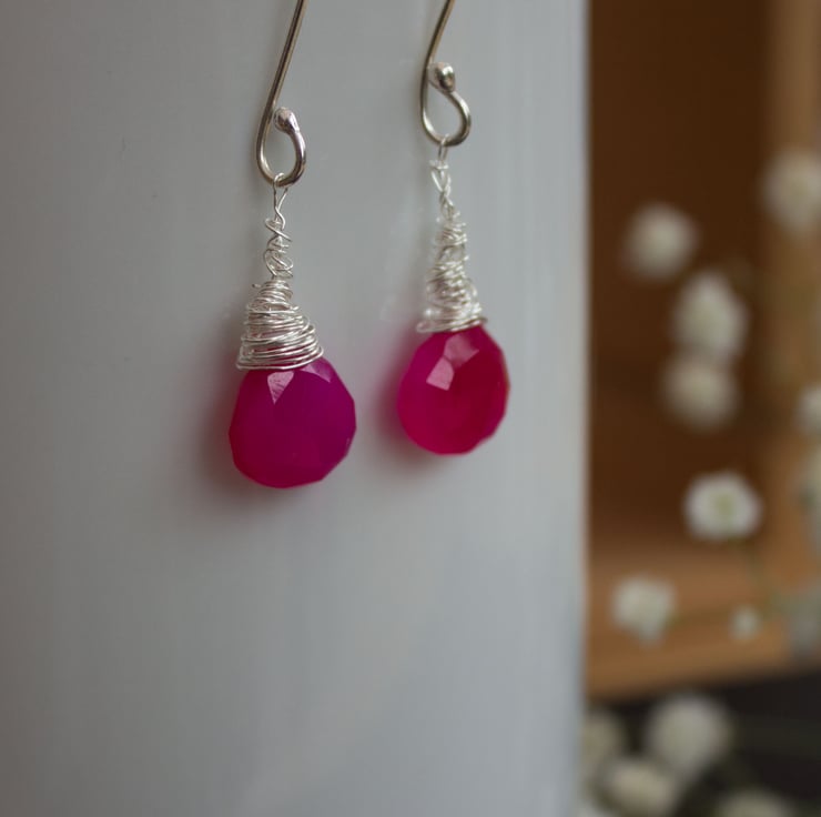 Ruby Faceted Bead Wire Wrapped Drop Earrings Va... - Folksy