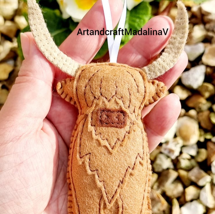 Personalised Highland Cow felt hanging decorati... - Folksy