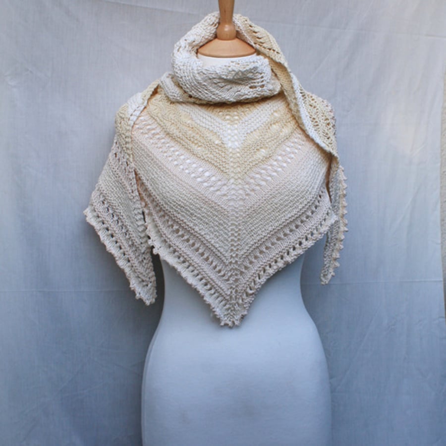 Handknitted cotton Shawl - Folksy