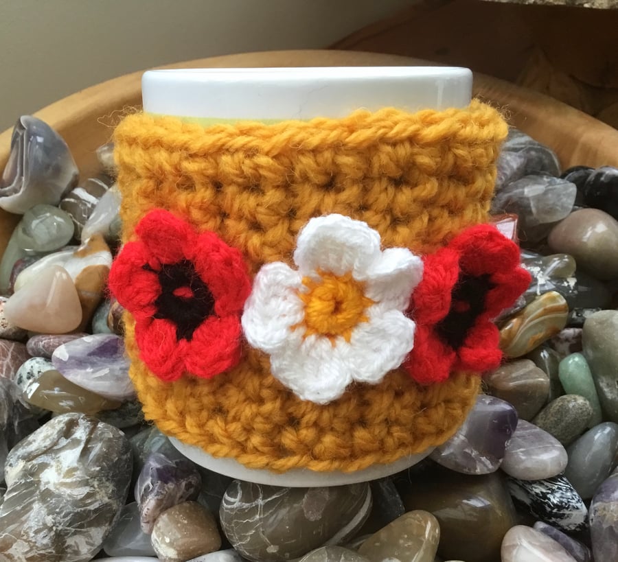 Poppy Daisy! Crocheted Mug Cosy or Mug Hug! G... - Folksy