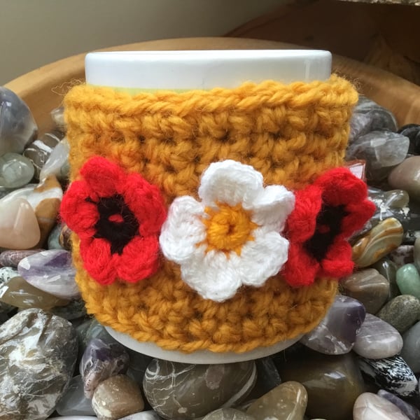 Poppy Daisy! Crocheted Mug Cosy or Mug Hug! G... - Folksy