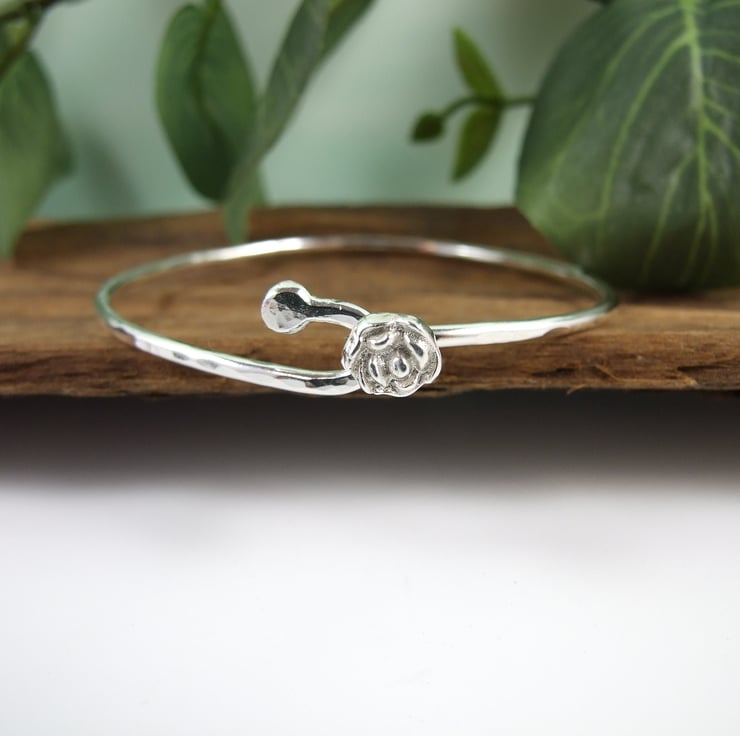 Sterling Silver Tension Bangle with Flower Moti... - Folksy