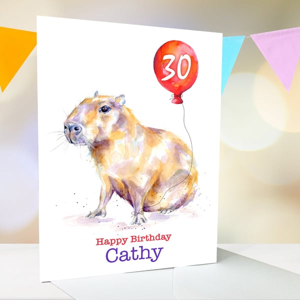 Personalised capybara birthday card, premium qu... - Folksy