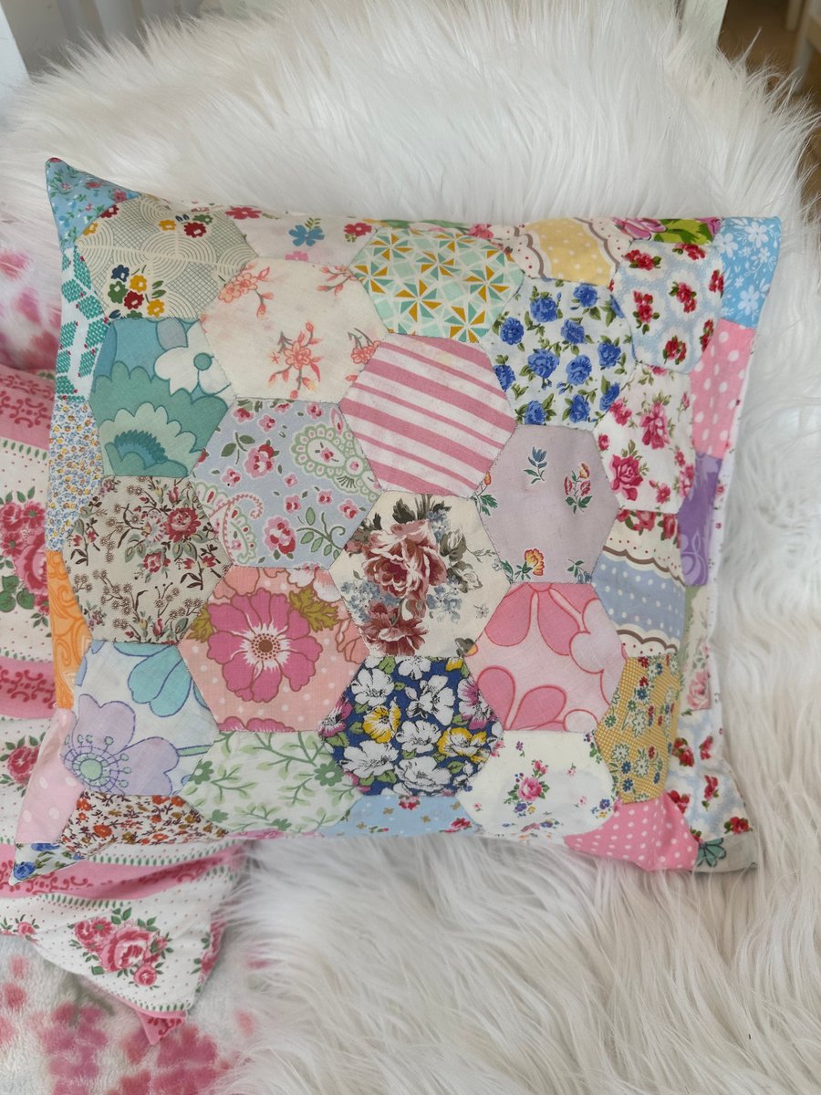 Hexagon Patchwork Cushion - Folksy
