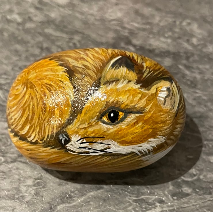Fox hand painted pebble garden rock art wildlif... - Folksy