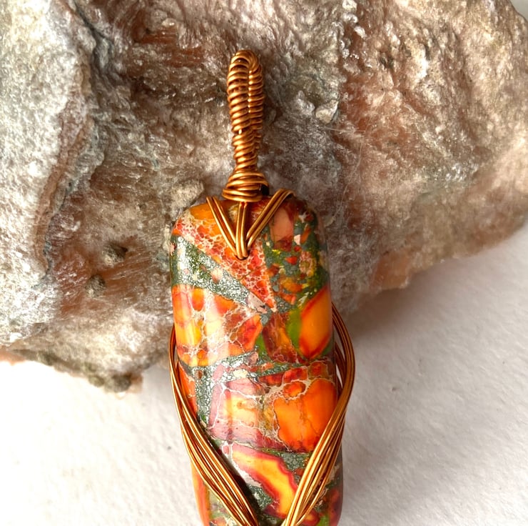 Wire Wrapped Orange Emperor Jasper - Folksy