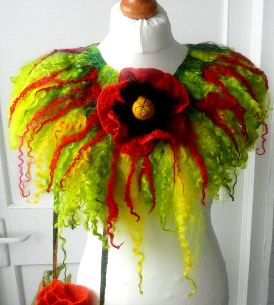 Hand Felted, 100%Wool felted soft ART curly sca... - Folksy