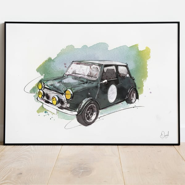 Classic Mini Cooper Art Print, Mini Illustratio... - Folksy