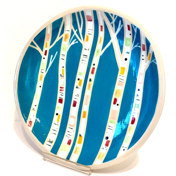 Birch Tree Hand Painted Stoneware Ceramic Dish - Folksy