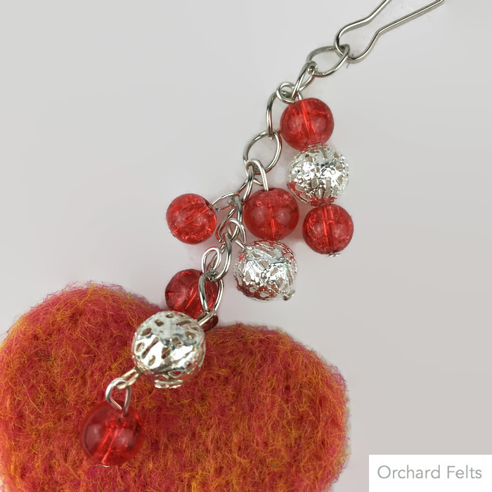 Orange needle felted heart bag charm with beadi... - Folksy