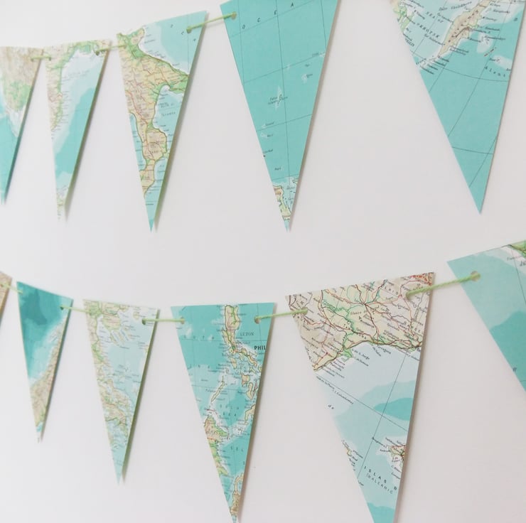 Map bunting - World Atlas Bunting - Eco-friendl... - Folksy