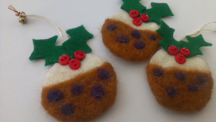 Needle Felted Christmas Pudding Decorations - Folksy
