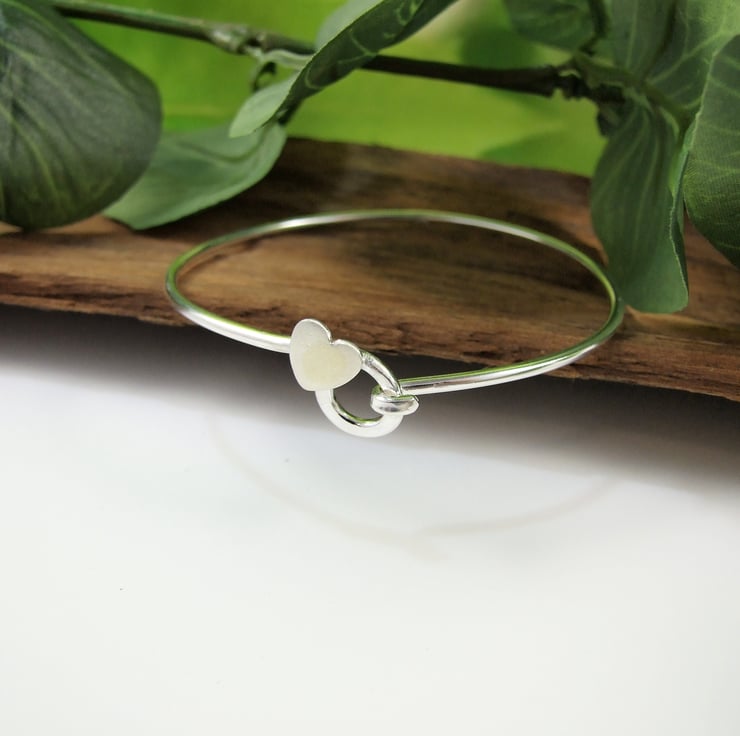 Sterling Silver Tension Bangle with Heart - Sma... - Folksy