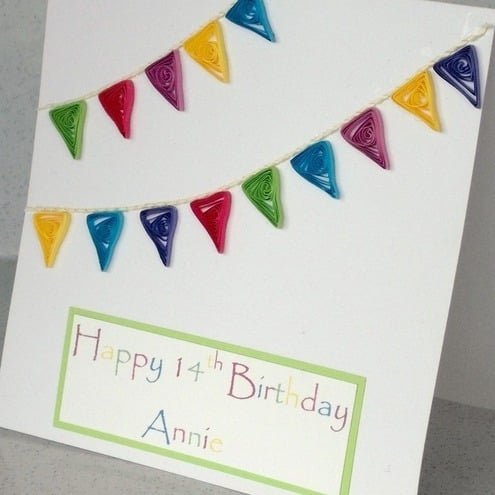 Quilled bunting birthday card, personalised, pa... - Folksy