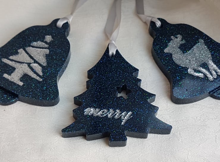 Set of 3 Resin Decorations - Midnight Blue and ... - Folksy