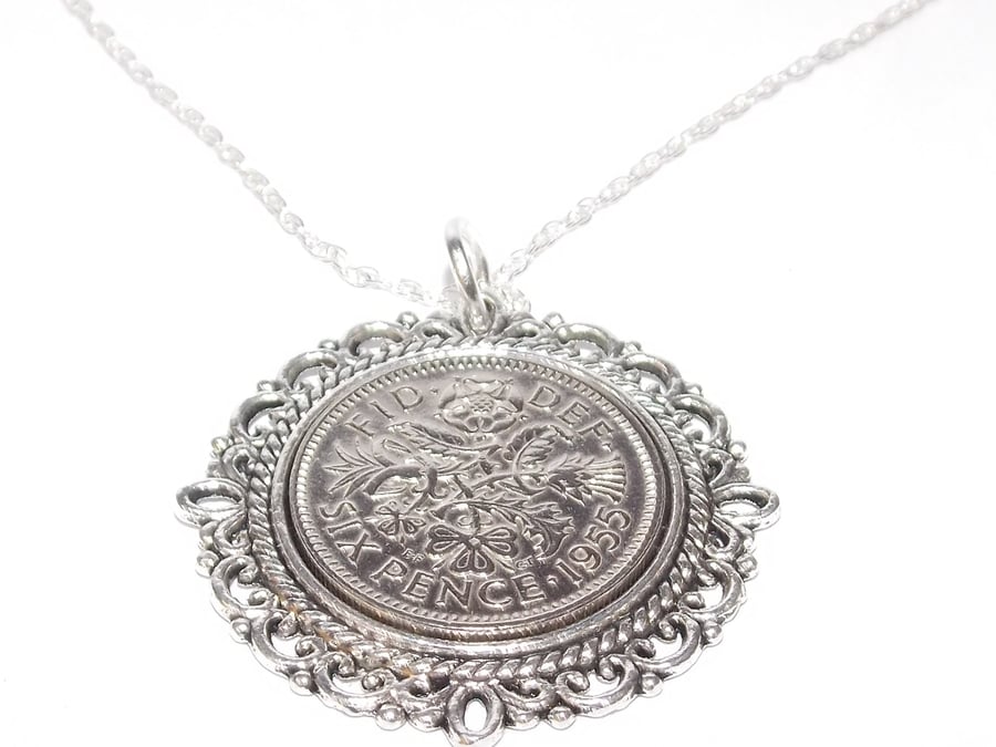 Fancy Pendant 1956 Lucky sixpence 60th Birthday... - Folksy