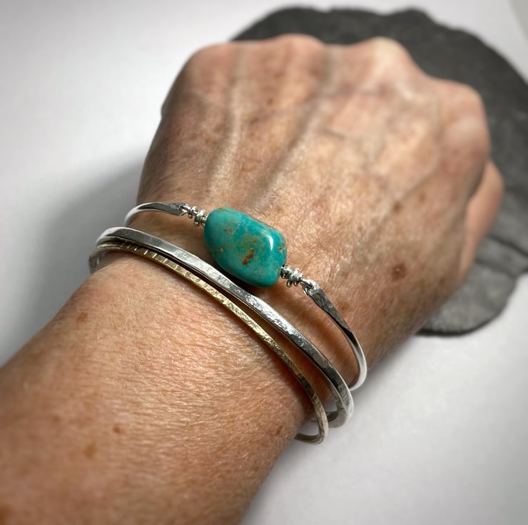 Sterling silver bangle with turquoise bead - Folksy