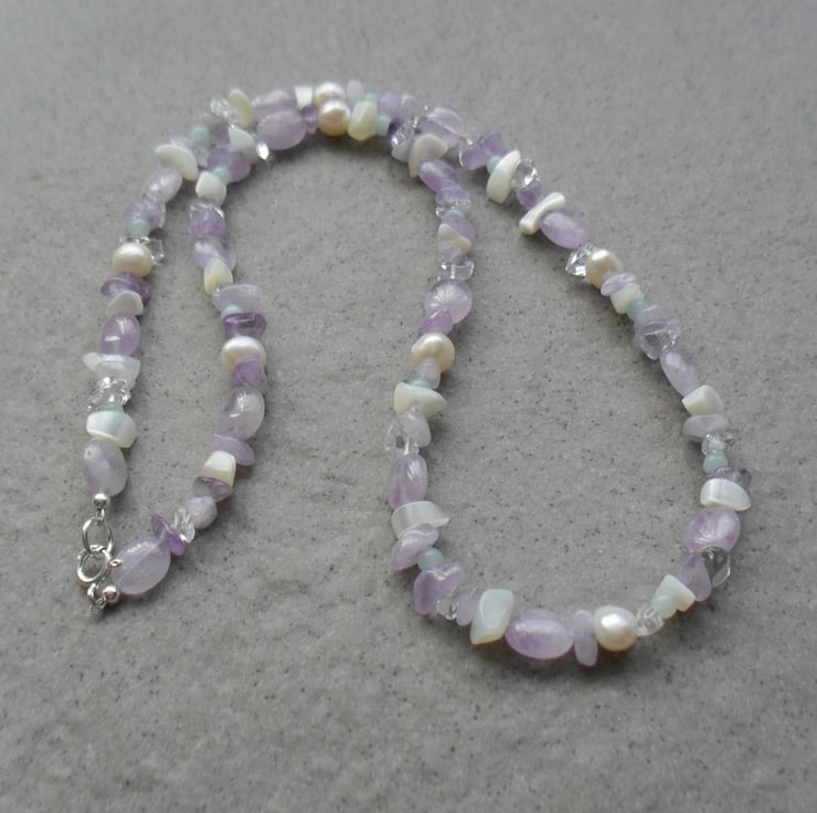 Lilac Amethyst Pearl and Shell Semi Precious Ge... - Folksy