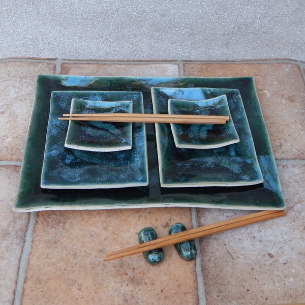 Sushi set seven piece for two handmade in textu... - Folksy