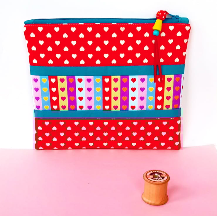 Red Quilted Patchwork Sewing Project Bag - Folksy