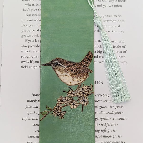 Wren wooden bookmark, pyrography, gift for a bi... - Folksy