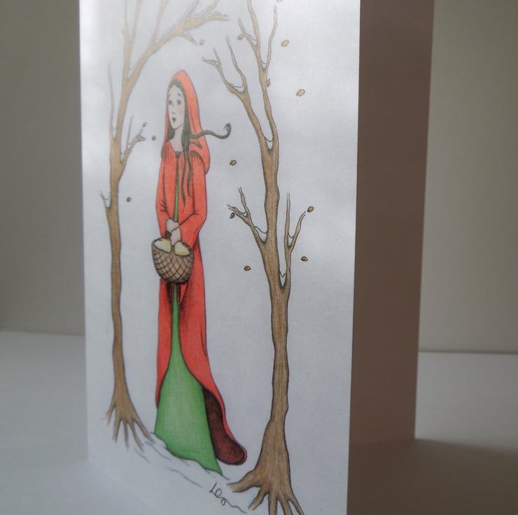 Red Riding Hood fine art greeting card with env... - Folksy