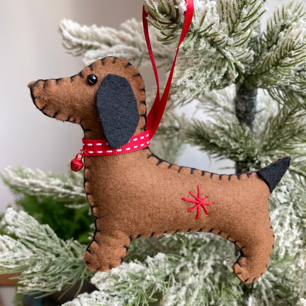Brown Felt Sausage Dog Dachshund Hanging Decora... - Folksy