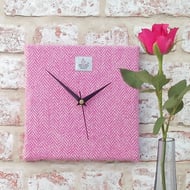 Harris Tweed clock pink and cream herringbone w... - Folksy