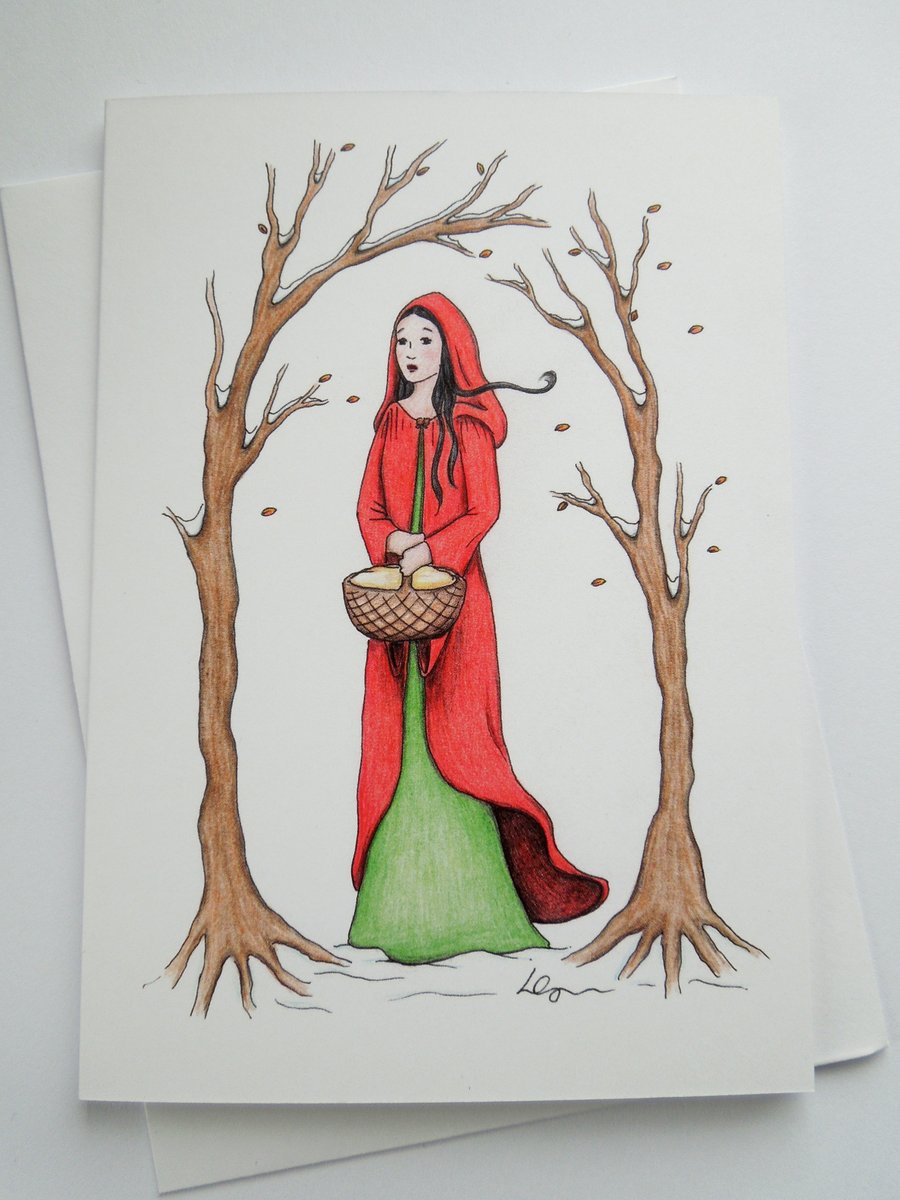 Red Riding Hood fine art greeting card with env... - Folksy