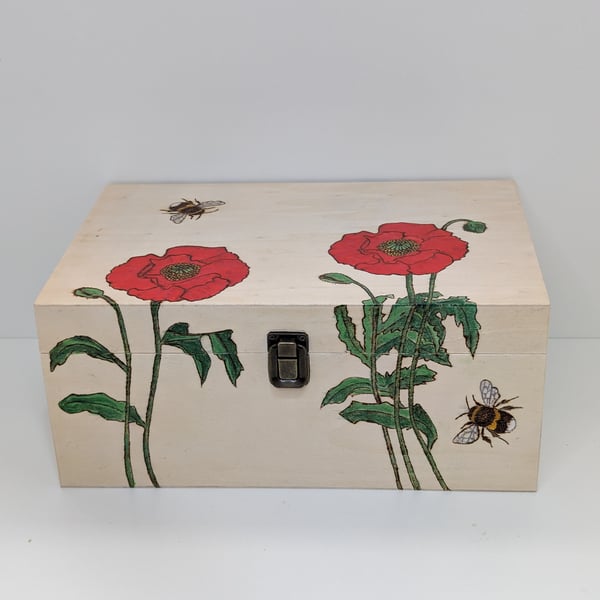 Poppies wooden memory keepsake box, pyrography ... - Folksy