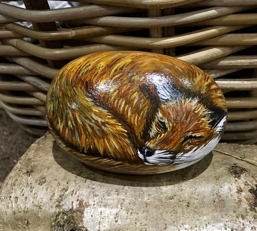Fox hand painted pebble garden rock art wildlif... - Folksy