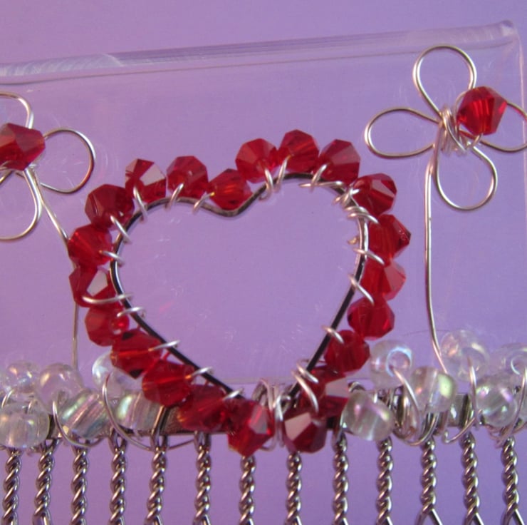 Red Heart Hair Comb with Flowers - Folksy
