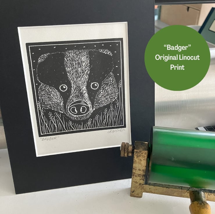 Lino Print - "Badger" - Nature Print ... - Folksy