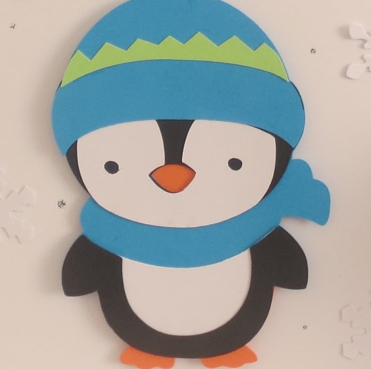 Christmas card cute 3d Boy penguin design - Folksy