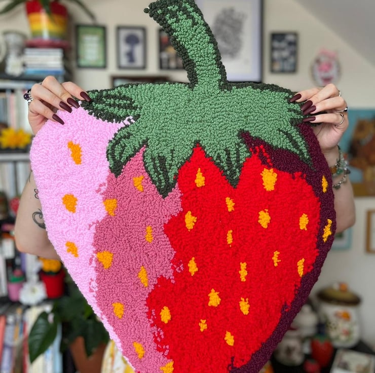 Strawberry design punch needle rug! - Folksy