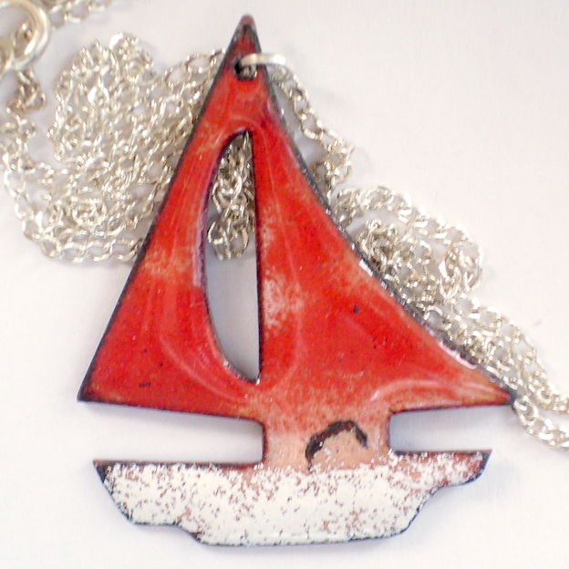 red sails, white hull - pendant - boat No2 - Folksy