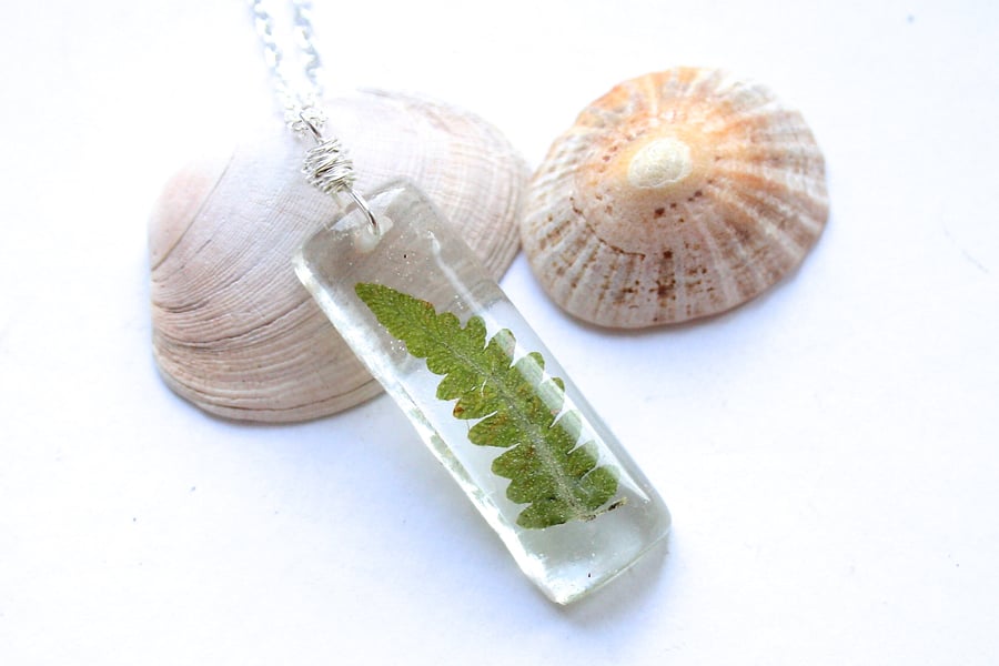 Fern necklace, resin necklace, botanical neckla... - Folksy